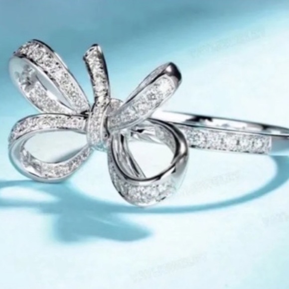 Jewelry | Silver Micro Diamond Inlaid Diamond Bow Ring | Poshmark